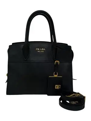 Prada Prada Saffiano And City Calf Esplanade Satchel Black