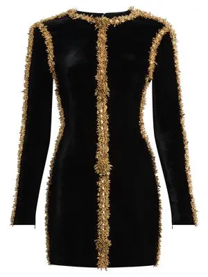 Balmain Velvet Beaded-trim Mini Dress - Black