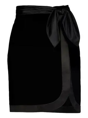 Saint Laurent Velvet Wrap Skirt With Bow Detail - Black