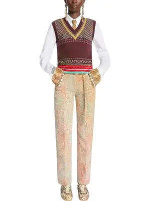 Dries Van Noten Fitted Cashmere And Wool V-neck Top With Jacquard Detailing - Red