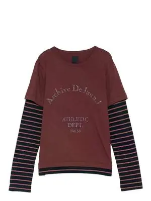 JUUN.J Layered Effect Slogan Print Long Sleeve T-shirt - Red