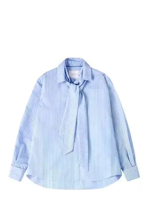 Sacai Striped Poplin Shirt With Pussy-bow Collar - Blue