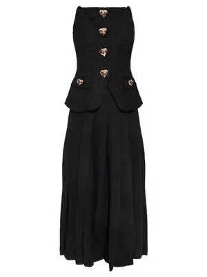 SELF-PORTRAIT Bouclé Pleated Midi Dress - Black