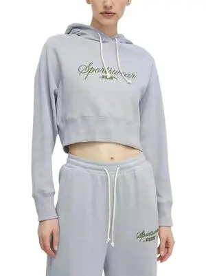 PUMA Logo Embroidered Cropped Hoodie - Grey