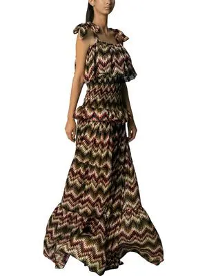 MIAU BY CLARA ROTESCU Meraki Chevron-print Tiered Maxi Dress - Brown