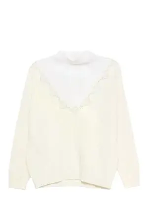 ERMANNO FIRENZE Lace-trim Mock Neck Sweater - Neutrals