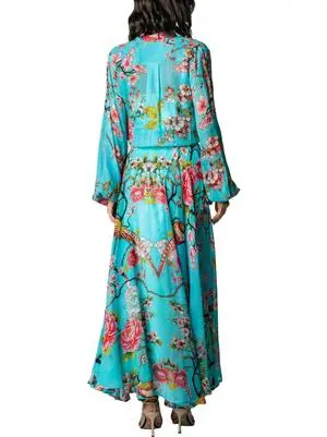 MIAU BY CLARA ROTESCU Floral Print Silk Midi Dress - Blue