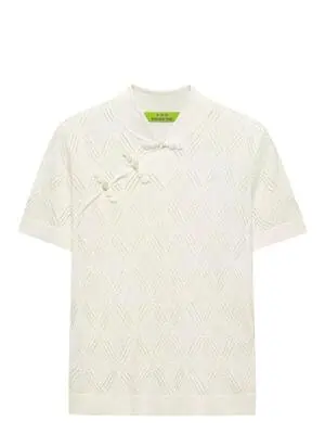 Shanghai Tang Shanghai Tang Openwork Knit Mandarin Collar Top Neutrals
