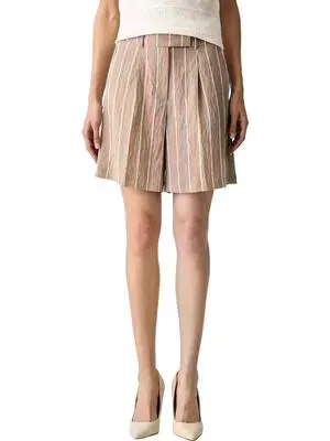 MORGAN High-waisted Striped Pleated Shorts - Neutrals