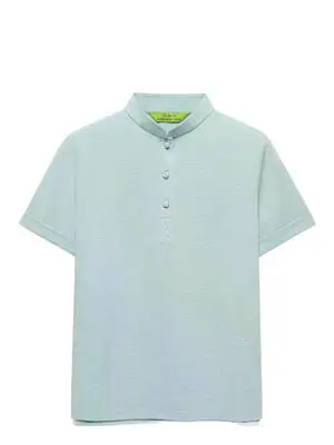 Shanghai Tang Mandarin Collar Piqué Polo Top - Blue
