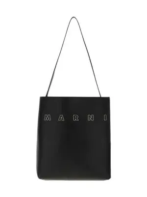 Marni Marni Embroidered Logo Leather Tote Bag Black