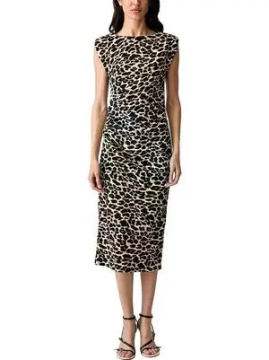 MORGAN Leopard-print Ruched Midi Dress - Neutrals