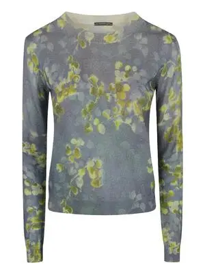 IN BED WITH YOU Floral Print Wool Sweater - Grey