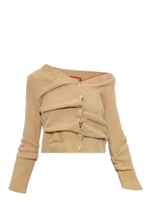 DIESEL® Cropped Buttoned Cardigan In Textured Boiled Knit - Neutrals