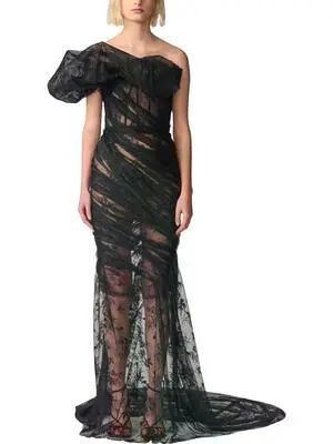 Monse Puff-shoulder Lace Gown - Black