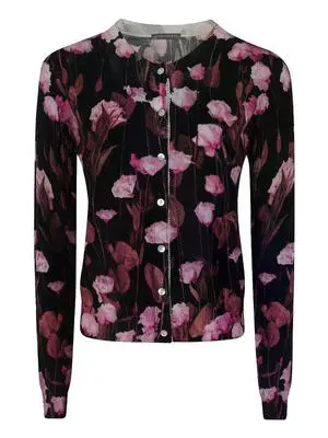 IN BED WITH YOU Floral And Geometric Pattern Cardigan - Black