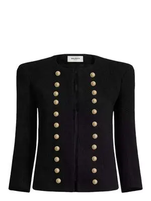 Balmain Bouclette Tweed Jacket With Gold-tone Buttons - Black