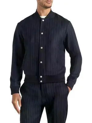 Manière De Voir Navy Pinstripe Bomber Jacket - Blue