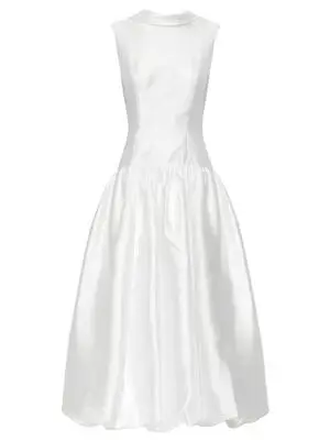 SELF-PORTRAIT Feather Embellished Satin Midi Dress - White