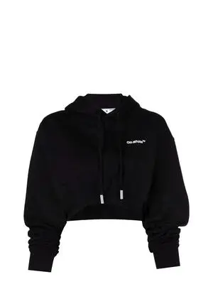 Off-White Helvetica Logo Print Cropped Hoodie - Black