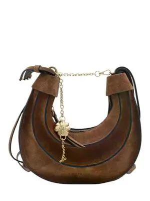 Farm Rio Flower Charm Suede Shoulder Bag - Brown