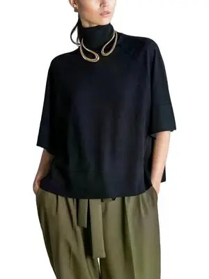 PSOPHIA High-neck Poncho Sweater - Black