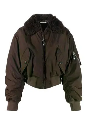 Stella McCartney Cropped Faux-fur Collar Bomber Jacket - Brown