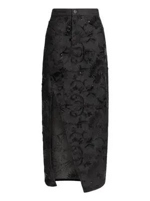 WEILI ZHENG Floral Embroidered Sequin Maxi Skirt - Black