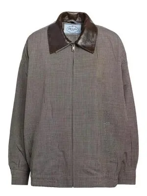 Prada Prada Houndstooth Wool Blouson Jacket With Detachable Leather Collar Grey