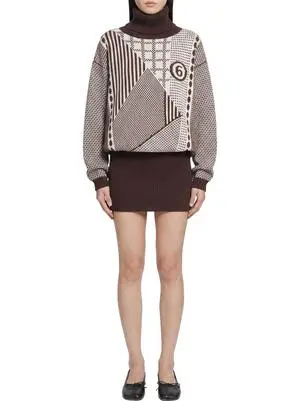 MAISON MARGIELA Jacquard Logo Wool-blend Knit Turtleneck Mini Dress - Brown
