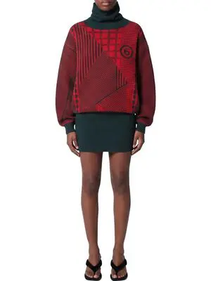 MAISON MARGIELA Jacquard Logo Wool-blend Knit Turtleneck Mini Dress - Red
