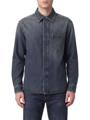 GOLDEN GOOSE Slim Fit Cotton Denim Shirt With French Collar - Blue