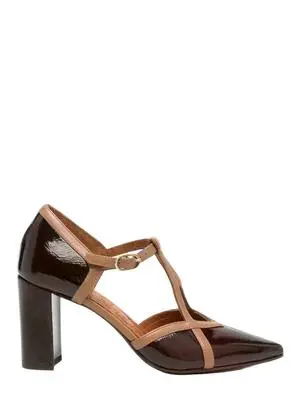 Chie Mihara Patent Leather T-bar Pumps - Brown