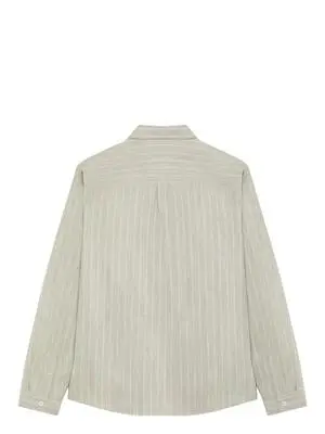 EDMMOND STUDIOS Vertical-stripe Embroidered-pocket Shirt - Neutrals