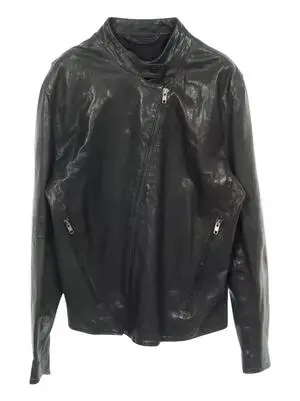 MAISON MARGIELA Lamb Leather Band Collar Zip Jacket - Black
