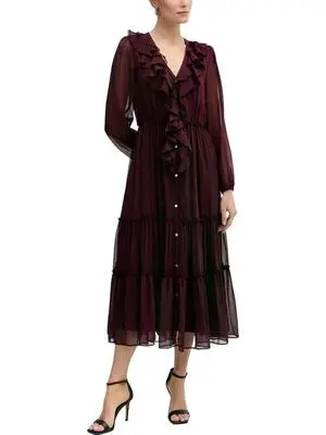 MORGAN Ruffled Button Midi Dress - Red
