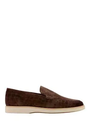 Magnanni Croc-effect Suede Loafers - Brown