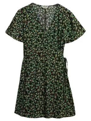 Superdry Mini Floral Print Wrap Dress - Black