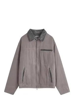 FRIZMWORKS Heavy Canvas Work Jacket With Leather Collar - Mud