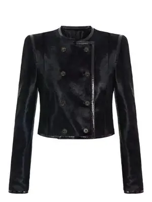 ELISABETTA FRANCHI Elisabetta Franchi Boxy Double-Breasted Leather Jacket