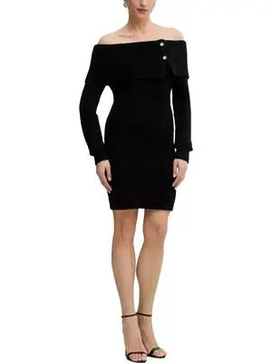 MORGAN Off-shoulder Button Detail Mini Dress - Black