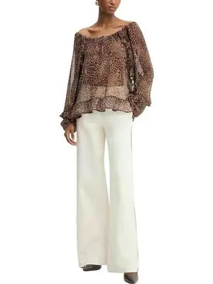 MORGAN Ruffled Animal Print Off-shoulder Top - Neutrals