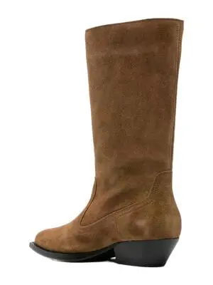 Sandro Suedette Pointed Toe Block Heel Boots - Brown