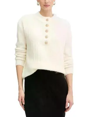 MORGAN Cream Textured Knit Button Detailed Long Sleeve Sweater - White