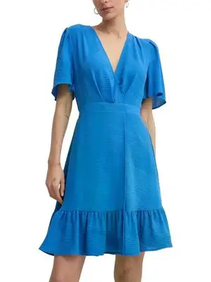 MORGAN Ruffled V-neck Dress - Blue