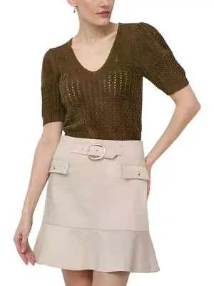 MORGAN V-neck Puff Sleeve Knitted Sweater - Green