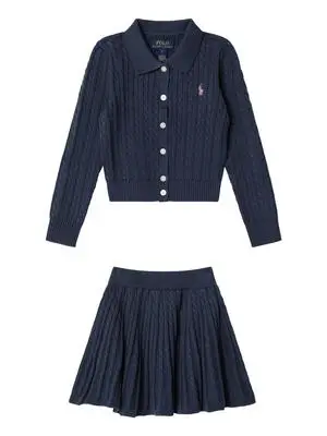 Polo Ralph Lauren Cotton Cable Knit Cardigan And Skirt Set - Blue
