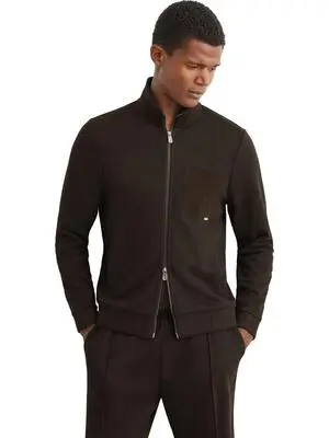 REISS Zip-through Herringbone Shirt Jacket - Dark Brown