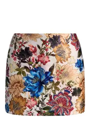 Alice + Olivia Rubi Floral Print Brocade Mini Skirt - Neutrals