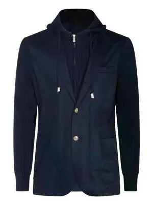 Eleventy Hooded Panelled Wool Jacket - Blue